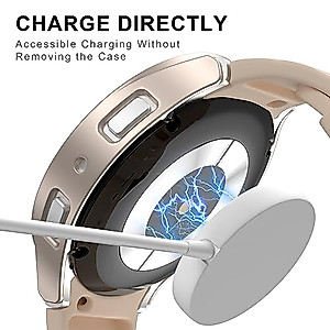 [2+4] Pack Screen Protector for Samsung Galaxy Watch 6 40mm,JZK 2 Hard PC Protective Bumper Case + 4 Tempered Glass Screen Protector Film for Galaxy Watch 6 40mm Accessories，Starlight