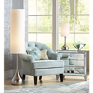 Possini Euro Design Mid Century Modern Retro Floor Lamp Standing 62" Tall Dark Bronze Metal Droplet Off-White Cotton Cylinder Shade Decor for Living Room Reading House Bedroom Home