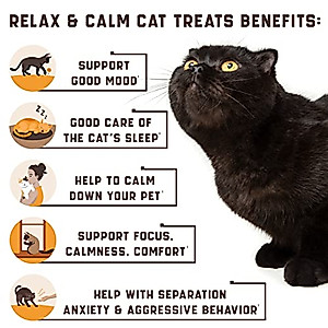 Cat Calming Treats for Stress and Aggressive Behavior - Help Reduce Cat Anxiety and Promote Relaxation - Thunderstorms, Grooming, Traveling - Hemp Calming Cat Treats with American Quality - 135 Chews