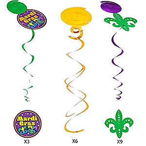 JOYIN 25 PCS Assorted Mardi Gras-themed Set with 24 Hanging Swirls and 1 Strings with Garland Party Decorations Supplies