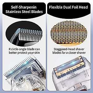 Roziahome Hair Clippers for Men & Foil Shaver - Professional Barber Clippers for Hair Cutting Kit with Electric Razor - Cordless Rechargeable Beard Trimmer Barbers Haircut Machine (Transparent)