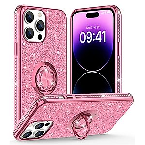 OCYCLONE iPhone 14 Pro Max 6.7" Glitter Diamond Case with Ring Stand - Pink, Women's Protective Cover