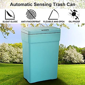 13 Gallon 50L Touch Free Automatic Trash Can High Capacity Plastic Garbage Can Trash Bin with Lid for Kitchen Living Room Office Bathroom, Electronic Touchless Motion Sensor Automatic Trash Can, Blue