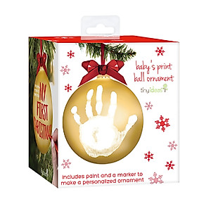 Tiny Ideas Christmas Baby's Print Ball Ornament with Included Paint for Handprint, DIY Christmas Newborn Holiday Keepsake, Bauble Ornament, Gold
