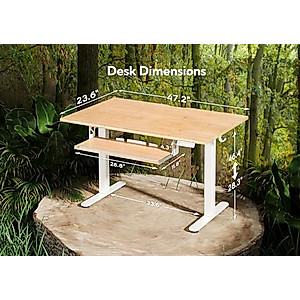INNOVAR Bamboo Electric Standing Desk, 48×24 Inch Adjustable Desk with Keyboard Tray, Stand up Home Office Desk with Whole-Piece Board, White Frame/Bamboo Top