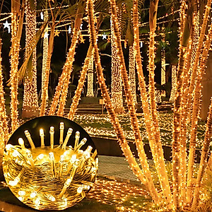 LJLNION 300 LED String Lights Outdoor Indoor, Extra Long 98.5FT Christmas Lights, 8 Lighting Modes, Plug in Waterproof Fairy Lights for Wedding Party Bedroom Decorations (Warm White)