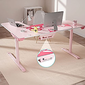EUREKA ERGONOMIC L60 Gaming Desk L Shaped, 60 Inch Large Pink Computer Table Home Office Corner Study Writing Modern Workstation w Mouse Pad Cable Management, Space Saving, Gift for Girl Female, Right