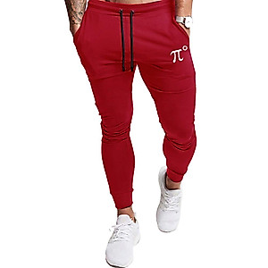 Wangdo Men's Joggers Sweatpants Gym Training Workout Pants Slim Fit with Zipper Pockets(Red-XXL)