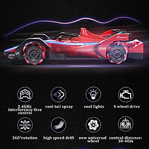 Agekub F1 Remote Control Car Drift RC Stunt Car for Kids 360°Rotating 2.4GHz Race Car Lights Music Spray Hand RC Car Gift for Boy Kids with 2 Batteries