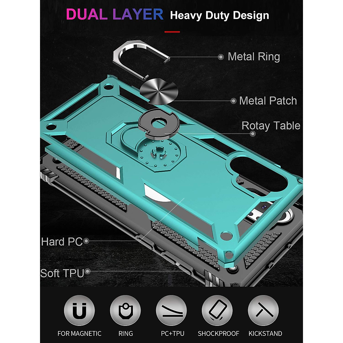 LUMARKE Galaxy Note 10+ Plus Case,Pass 16ft. Drop Test Military Grade Heavy Duty Cover with Magnetic Ring Kickstand,Protective Phone Case for Samsung Galaxy Note 10 Plus Teal