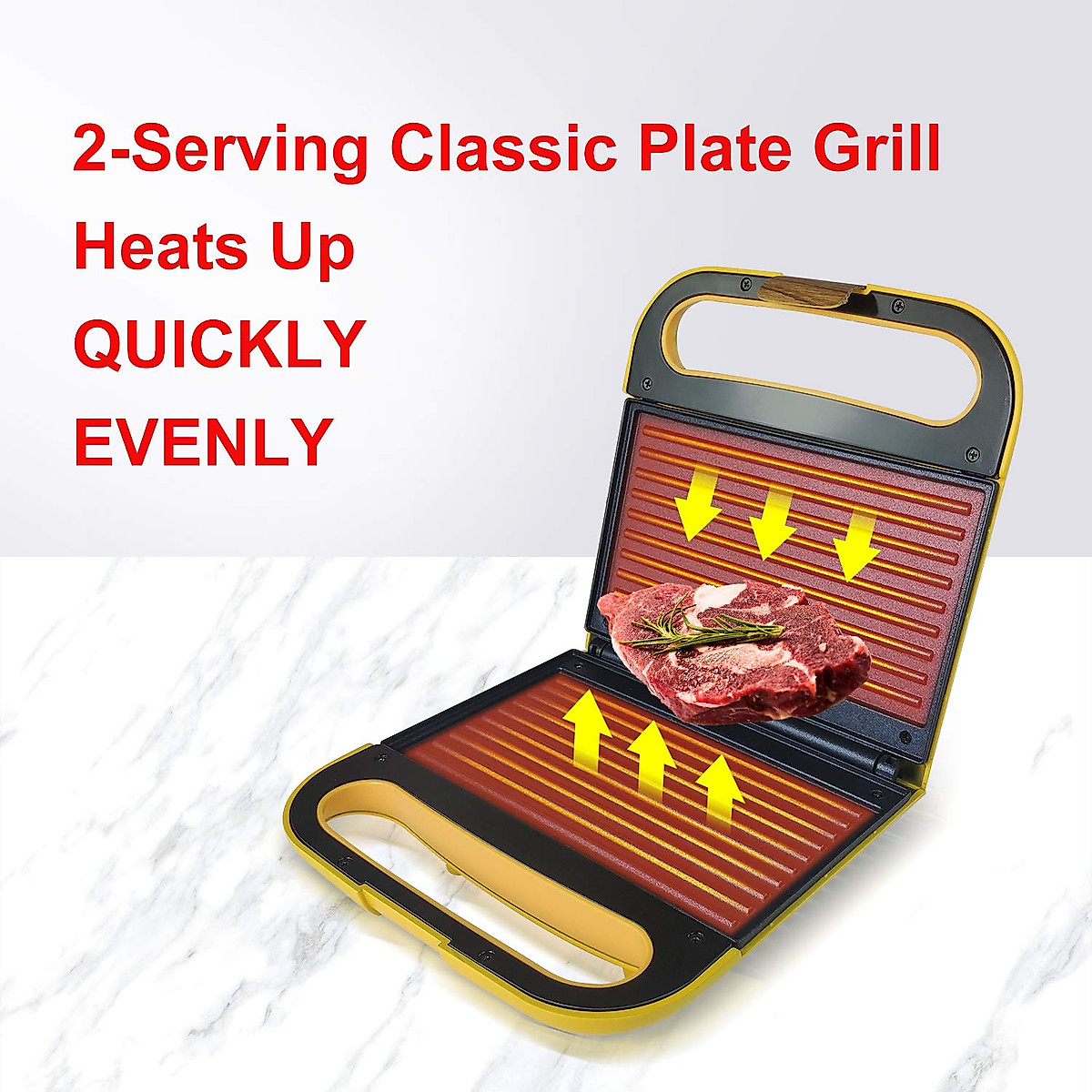 Health and Home Electric Indoor Grill, Panini Press, Gourmet Sandwich Maker, 303G-Yellow