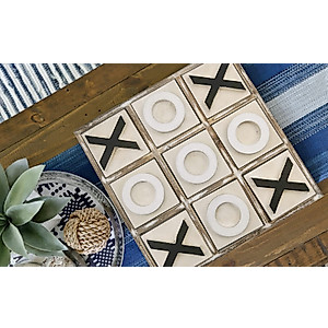 JEVERGN 12.6" Large Wooden Tic Tac Toe Game, Rustic Coffee Table Game, Wood Farmhouse Tic Tac Toe Board Game Decor, Family Games for Adult & Kids, Whitewashed