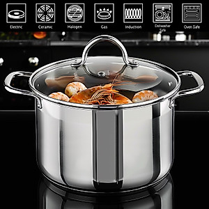 GreatChef Stock Pot Stainless Steel 16 Quart with Tempered Glass Lid for Cooking Riveted Handle, Heavy Duty Vessel,Induction Compatible All Cooktops in Use, Dishwasher & Oven Safe