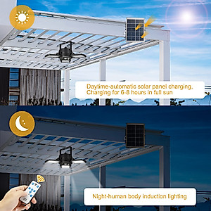 Solar Pendant Lights Outdoor Indoor with Remote, 800LM 192LED Dual Head Solar Shed Light Motion Sensor 120°Adjustable, 4 Lighting Modes for Garage Patio Barn Gazebo IP65 Waterproof