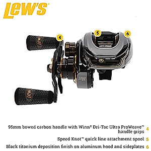 Lew's Team Elite-Ti Baitcast Reel, 10+1 Stainless Steel Ball Bearings, 7.5:1 Gear Ratio, Right-Hand Retrieve, Titanium Gray/Gold