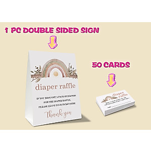 Yuansail Diaper Raffle Tickets for Shower, Rainbow Themed Cards,Party Favors for Showers Game Cards, 1 Sign & 50 Cards Per Pack – (bb001-niaobu)