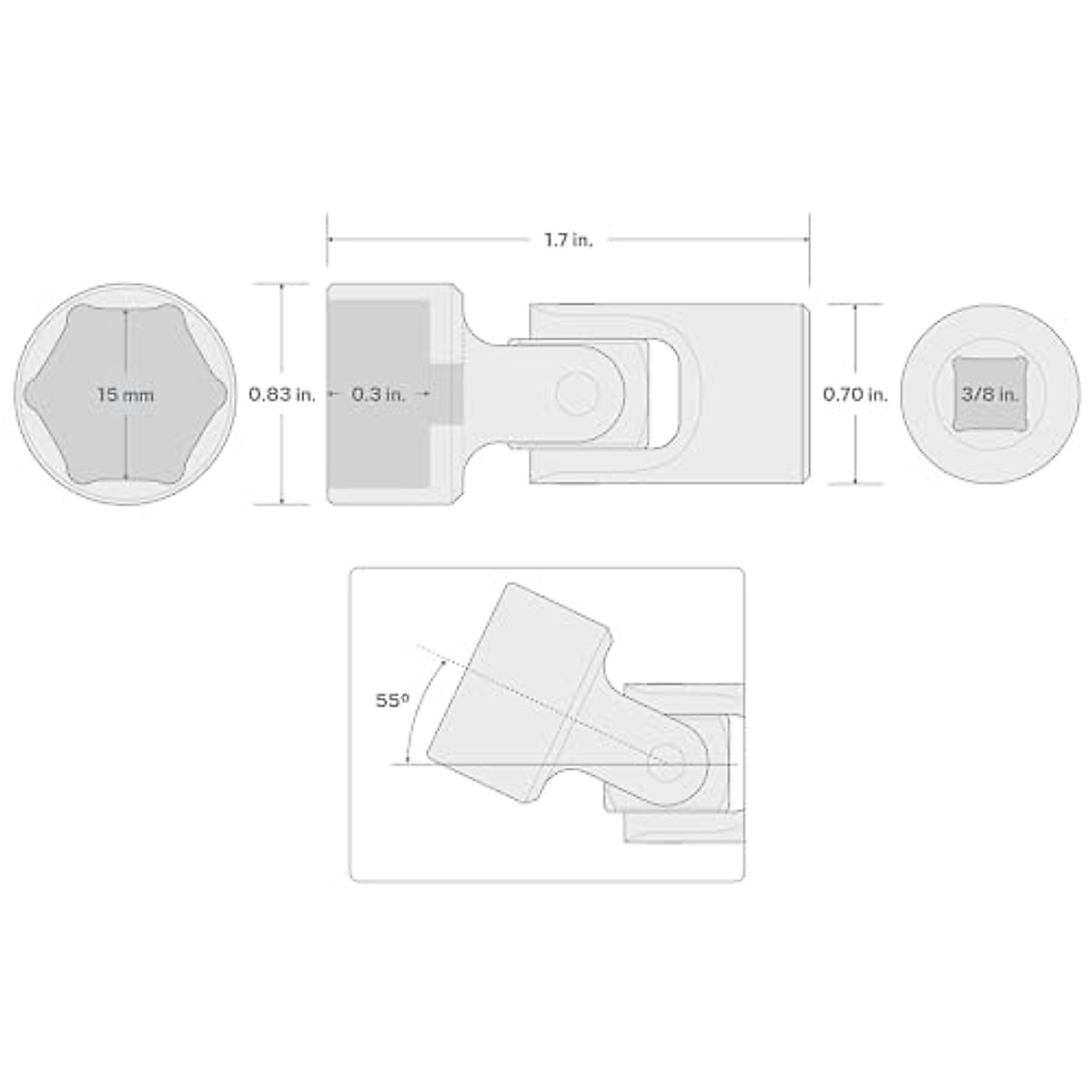 TEKTON 3/8 Inch Drive x 15 mm Universal Joint Socket | SHD18115