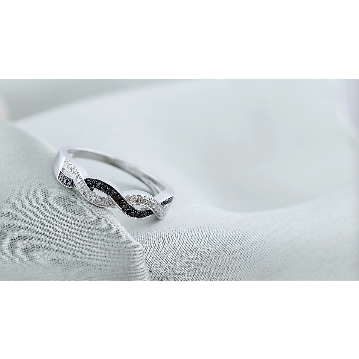 Dazzlingrock Collection 0.15 Carat (ctw) Round Black & White Diamond Criss-Cross Style Stackable Anniversary Wedding Band for Her in 925 Sterling Silver, Size 8