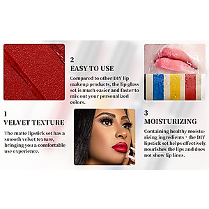 MAEPEOR Matte Liquid Lipstick 5PCS Creative DIY Lipstick Kit Long-Lasting Wear Non-Stick Cup Lip Gloss Lipstick Set with Brush