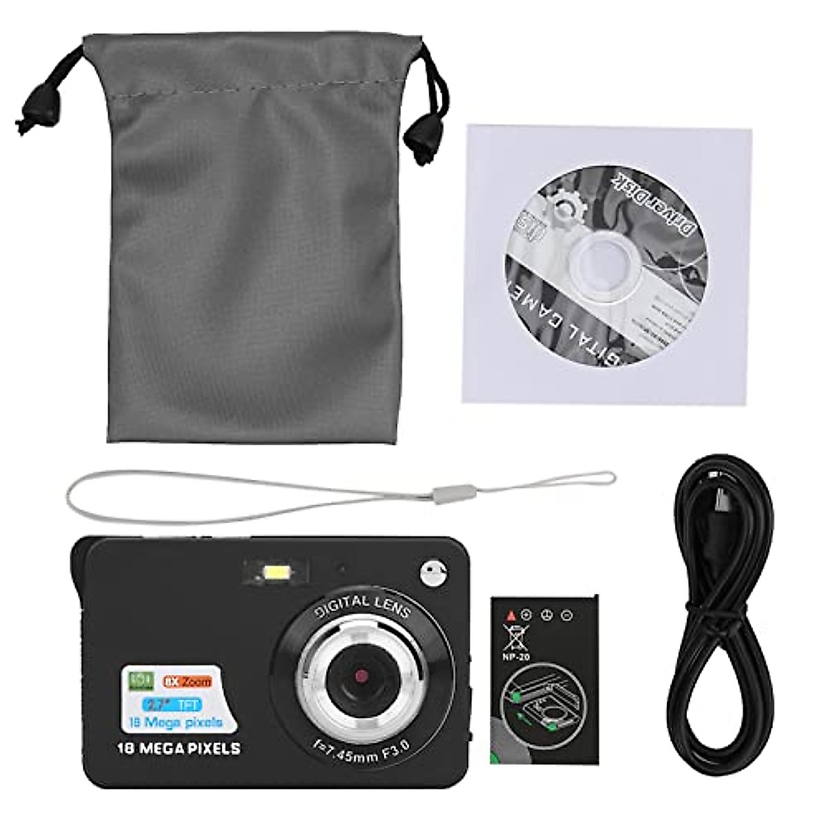 Nofaner Digital Camera, 8X Zoom Card Digital Camera 5 MP 2.7in LCD Display Maximum Support 32GB Memory Card Builtin Microphone Mini Digital Camera(Black)