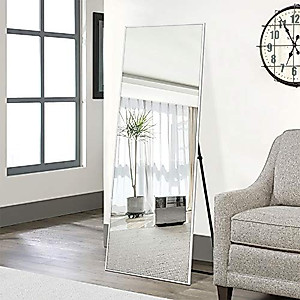NeuType Full Length Dressing Mirror 65"x22" Large Rectangle Bedroom Floor Standing Wall-Mounted Mirror Hanging or Leaning Against Wall Aluminum Alloy Thin Frame (Silver)