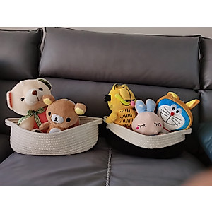 Woven Storage Basket Cotton Rope with Handle for Nursery Diaper, Blankets,Toys, Toliet Paper, Magazine and Keys, Cute Nursery Decor - 13"*7"*4"(White, 1)