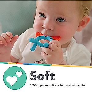Nuby Geo Zoos Massaging Teether - Baby Teething Toy - Soft BPA-Free Easy Grip - 3+ Months - Dino