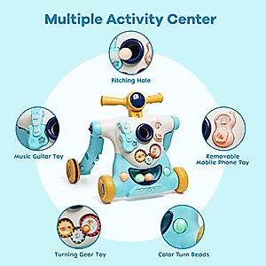 Baby Sit-to-Stand Learning Walker, 3 in 1 Baby Walker for Boys Girls Toddlers, Educational Baby Push Walkers with Entertainment Activity Center, Baby Music Learning Toy Gift for Infant