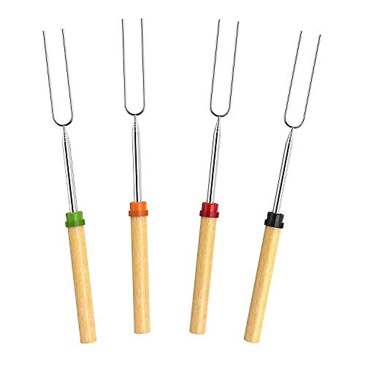 Emopeak Marshmallow Roasting Sticks 4 Pack, Roasting Sticks with Wooden Handle 32 Inch Extendable BBQ Forks Telescoping Smores Sticks for Fire Pit, Campfire