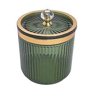 Amagogo Bathroom Qtip Dispenser Jar Swab Holder Canister with Lid Dustproof Makeup Pads Container for Countertop Restroom Dresser Desktop Home , Green