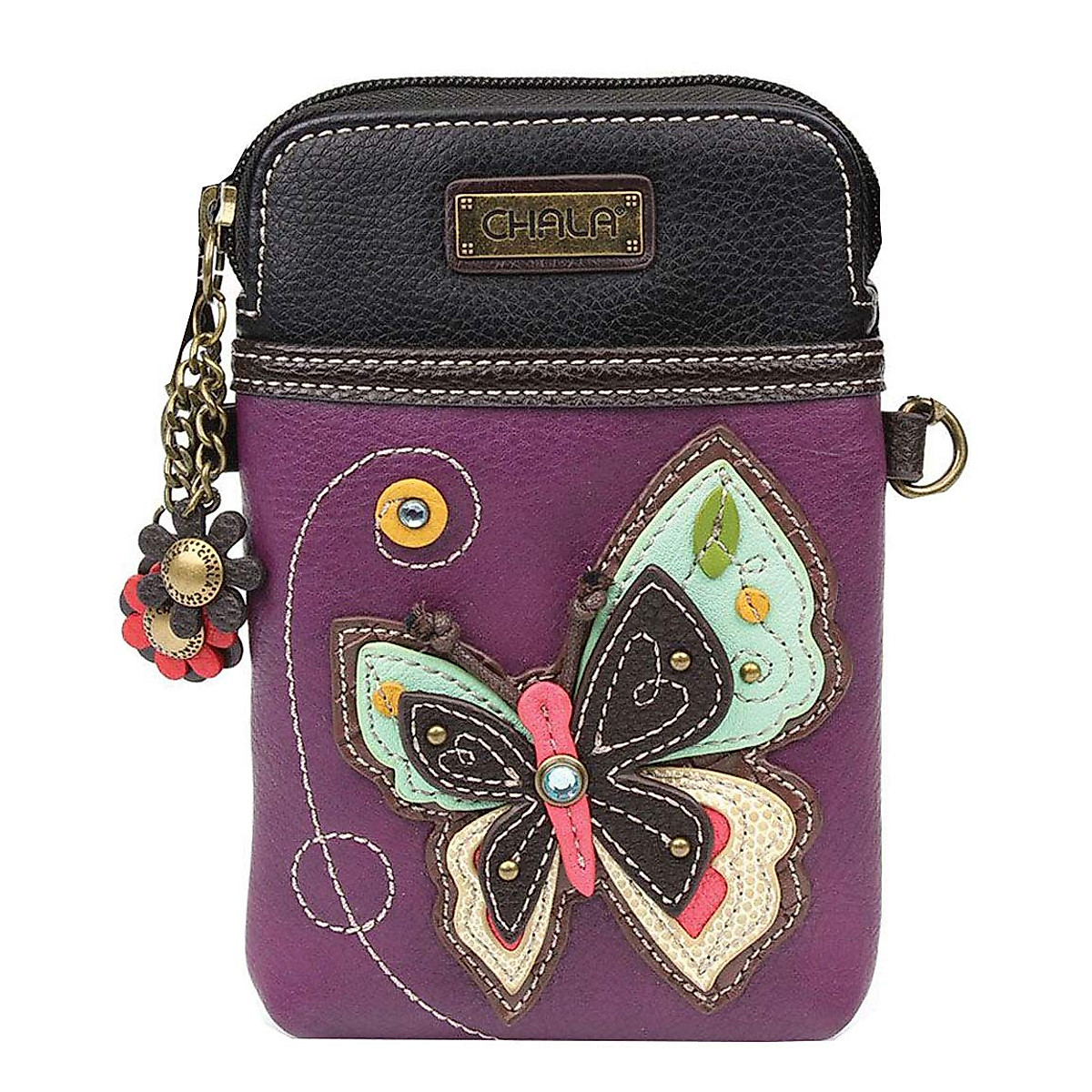 Chala Purple Butterfly Cellphone Crossbody Handbag - Convertible Strap