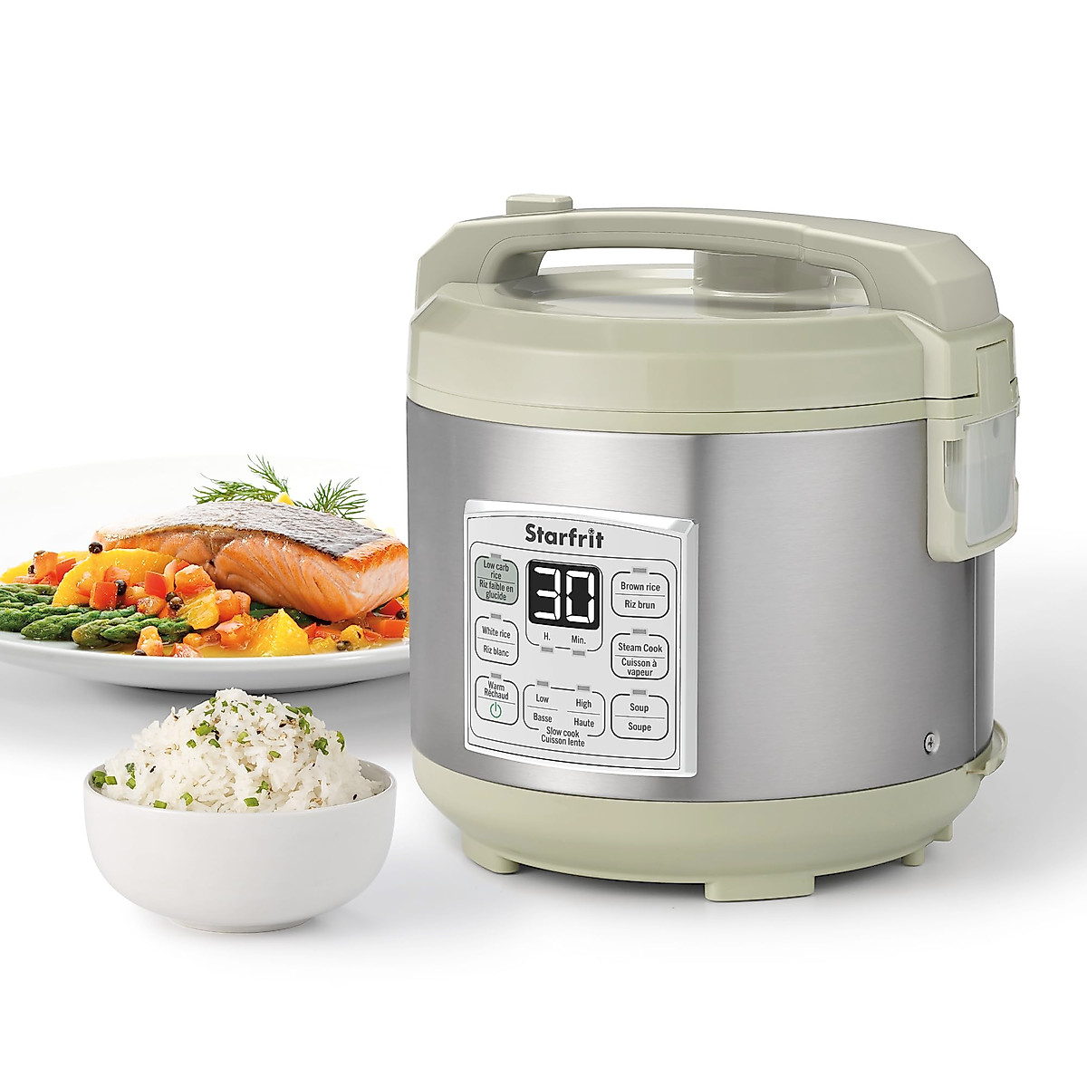 Starfrit Low Carb Rice Cooker - 14 Cups - Stainless Steel Low Carb/Steamer Basket - 7 Preset Functions - 500W