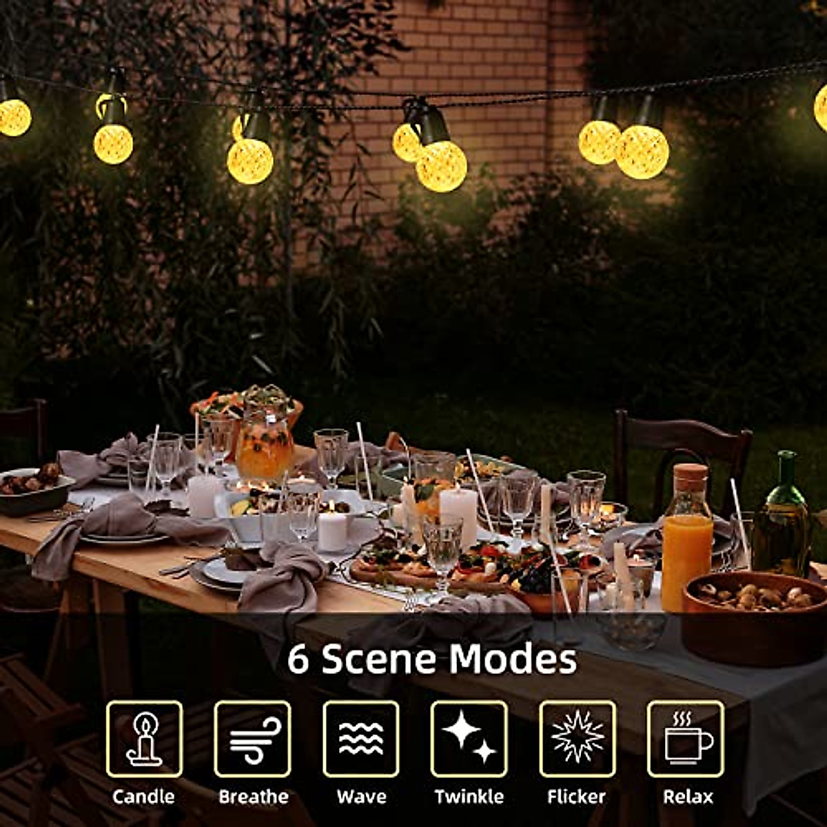 VIZTY Outdoor LED String Lights 48FT IP65 Waterproof LED Patio String Lights with 20 Pcs G40 Warm White Dimmable Bulbs Remote Control Decorative Hanging Light for Outside Balcony Porch Bistro Garden