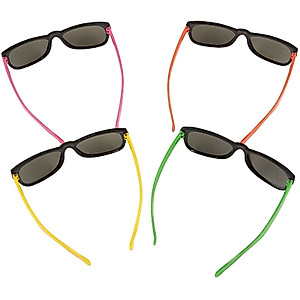 BLUE PANDA 48 Pack Retro Party Sunglasses Bulk for 80s and 90s Birthday Favors (4 Neon Colors)