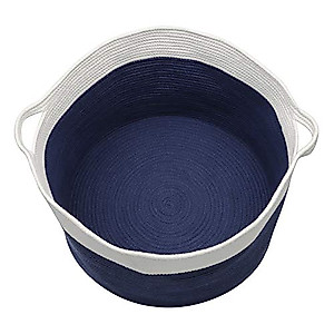 Zilink Blanket Basket Living Room XXXL Large Rope Woven Toy Round Basket 21.7" x 21.7" x 13.8" with Handle Storage Comforter Cushions Thread Hamper