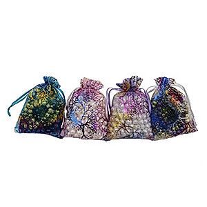 Tvoip 100Pcs Coral Pattern Organza Drawstring Pouches Jewelry Packaging Organza Bags Candy Wedding Christmas Party Gift Bags(Mix) (4x6" (10x15cm))