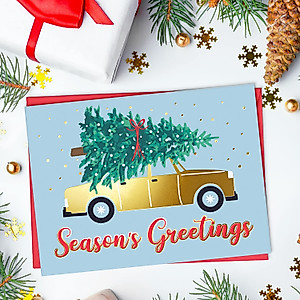 Christmas Cards Set - 24 Gold Foil Holiday Cards with Red Envelopes – 6 Assorted Designs Boxed for Easy Storage - 4.25 x 5.75, Bulk Greeting and New Years Decor Sheets