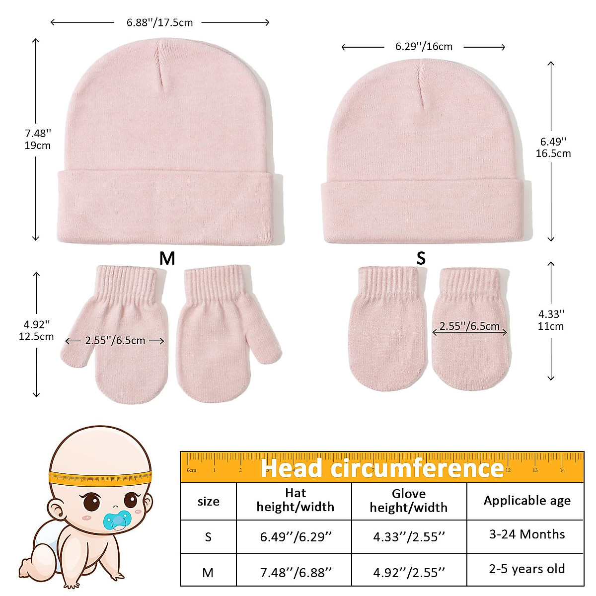 Baby Beanie Hat Gloves Set, Kids Winter Warm Knit Hat with glvoes,Toddler Soft Beanie for Little Boys Little Girls Children