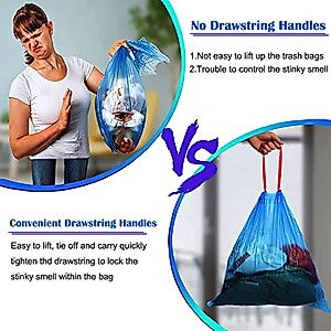 DDSColour 4 Gallon Small Trash Bags Drawstring,for Kitchen Bathroom Yard Office Car Unscented Plastic Blue Trash bags, Fit 10-13 Liter Trong Small Drawstring Trash Bags Can Bin Liners 75 Count
