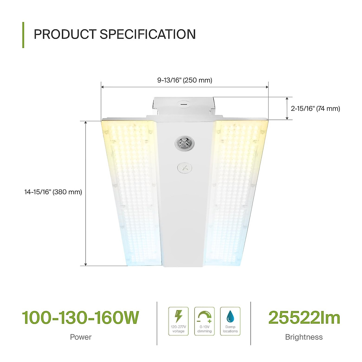 ASD LED Linear High Bay with Q-Base Power Adjustable 100/130/160W 120-277V 5000K IK10 Dimmable UL DLC Premium