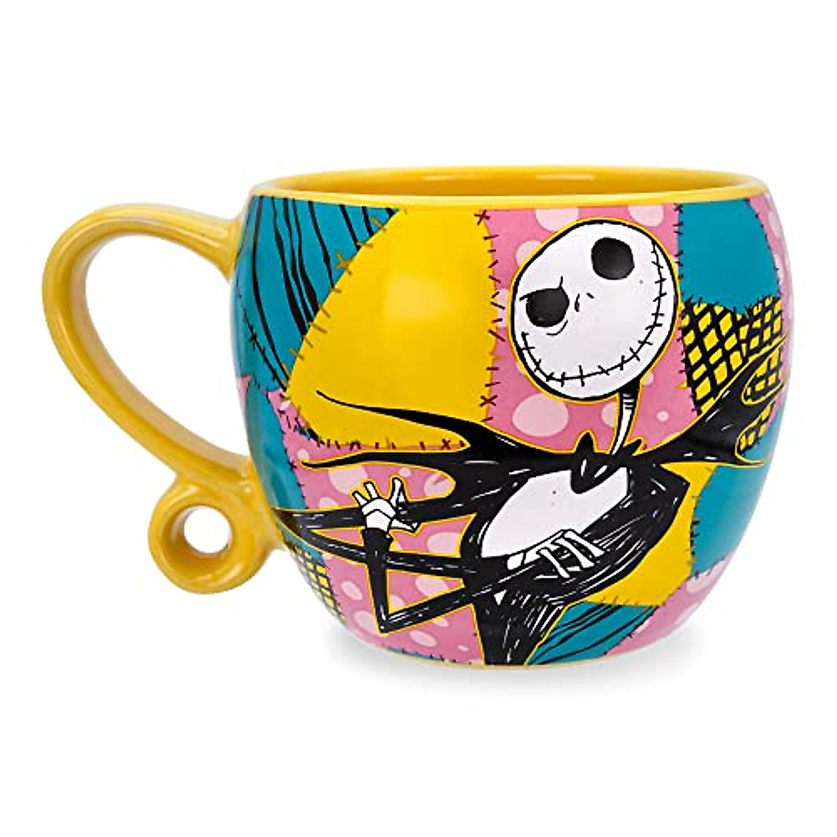 Disney The Nightmare Before Christmas Jack and Sally Patchwork 16-Ounce Sculpted Handle Ceramic Mug
