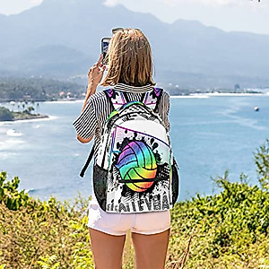 Volleyball Print Backpack, Sport Ball Black Backpacks Shoulder Bag Casual Lightweight Travel Laptop Daypack Bag for Women Men