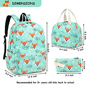 Fuyicat Fox School Backpack Set for Girls, 3-in-1 Kids Teens Elementary Middle School Bags Bookbag with Lunch Bag Pencil Case