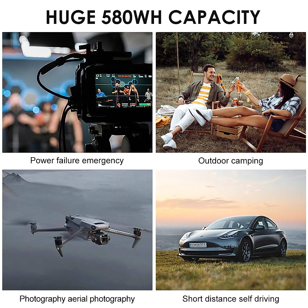 Portable Power Station 580Wh, SUGINEO 110V/600W Outdoor Solar Generator with AC Outlet, Super Quick Charging 60W USB-C Output, Generators for Home Use, Camping, Outdoor Traveling