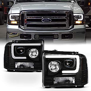 ACANII - For 2005-2007 Ford F250 F350 F450 Superduty Black LED Tube Projector Headlights Headlamps Pair Set Left+Right