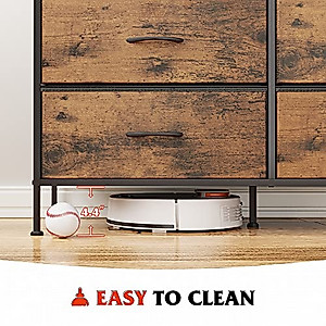 WLIVE Wide Dresser with 6 Drawers, TV Stand for 50" TV, Entertainment Center with Metal Frame, Wooden Top, Fabric Storage Dresser for Bedroom, Hallway, Entryway, Rustic Brown Wood Grain Print