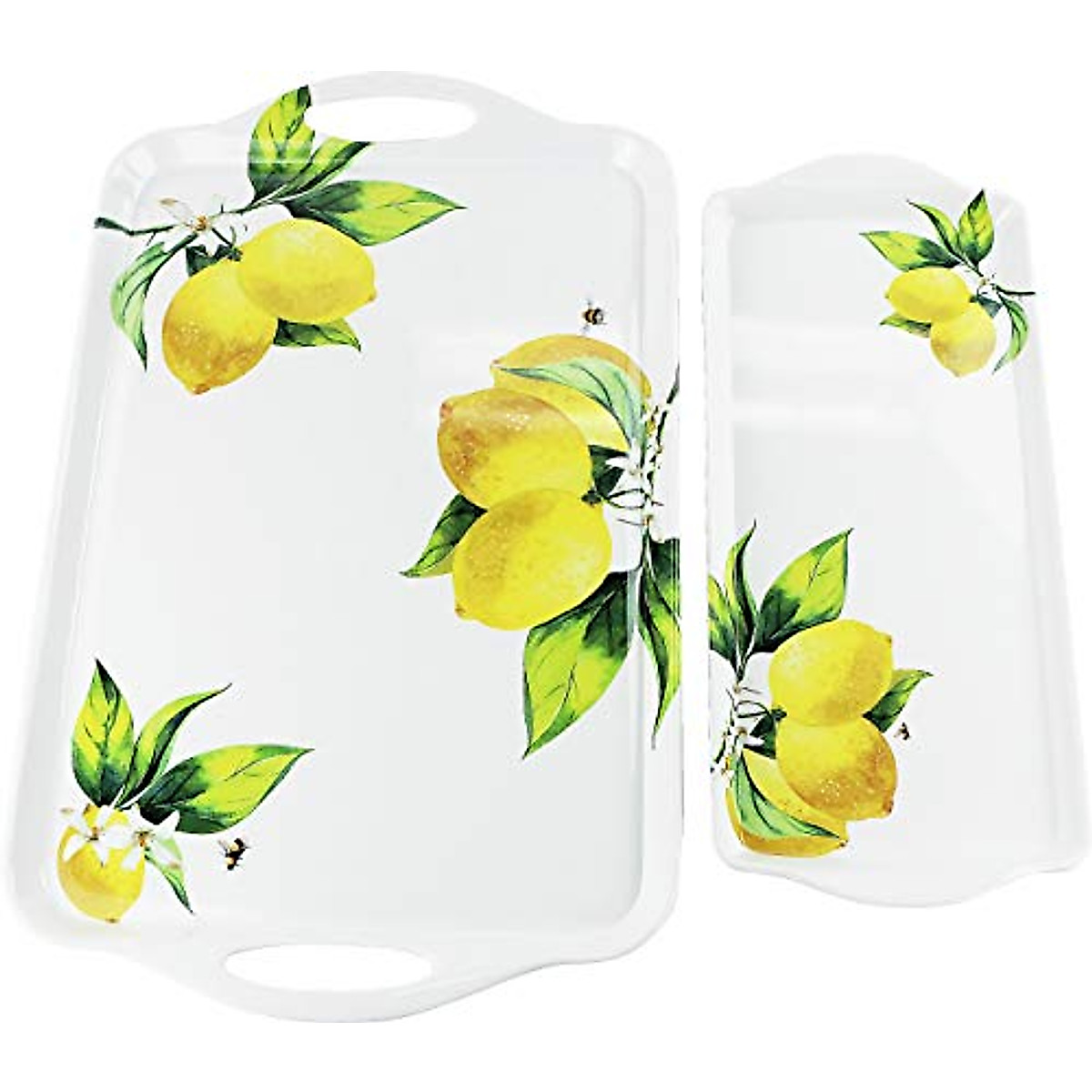 Calypso Basics Fresh Lemons by Reston Lloyd 2pc Melamine Tray Set, Lemons with Honey Bees