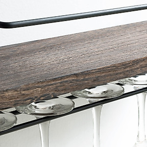 Dahey Wall Mounted Wine Rack Rustic Wood Floating Shelves with Stemware Wine Glasses Holder Champagne Bottle Display Storage for Kitchen Dining Room Bar Home Decor, Set of 2