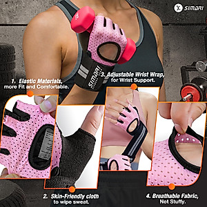SIMARI Breathable Workout Gloves for Women Men, Padded Weight Lifting Gloves with Wrist Wraps Support, Full Palm Protection, Grip for Gym Training, Fitness, Weightlifting, Exercise Fingerless Pink