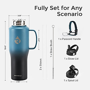 RAYMYLO 32oz Stainless Steel Water Bottle (Cold for 48 Hrs, Hot for 24 Hrs), Triple Wall Vacuum Insulated Water Bottle with Straw Lid, Spout Lid and Paracord Handle, Leakproof, Fit in Any Car Cup
